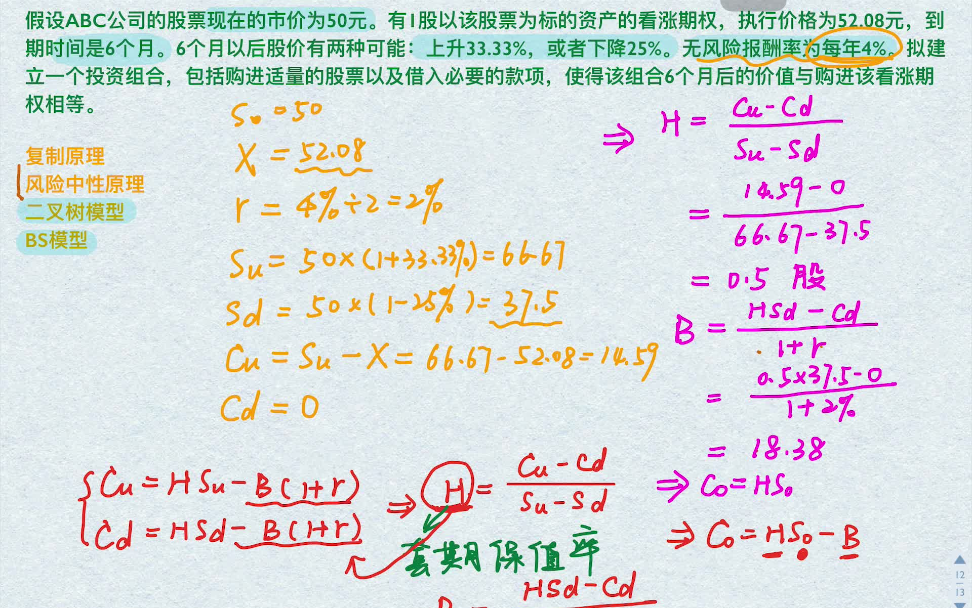 431金融考研每日一题18:期权估值-构建投资组合