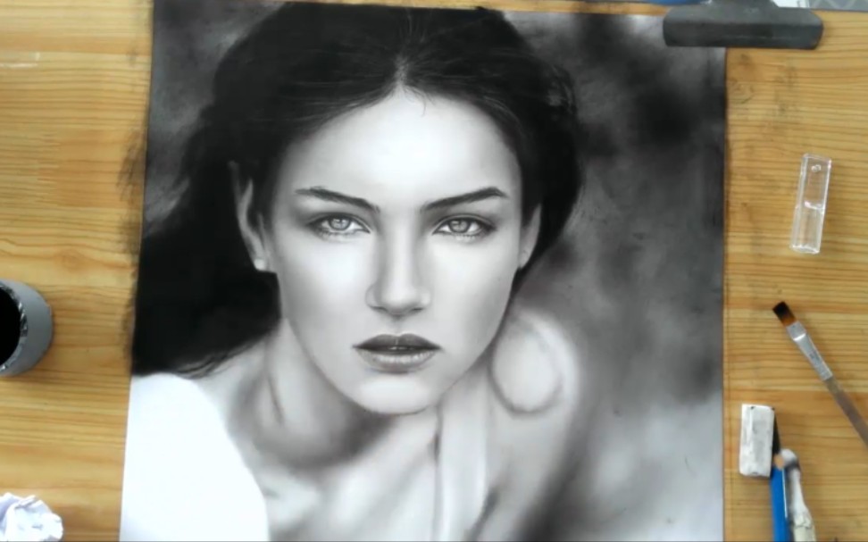 【素描】dP Art Drawing教你用炭笔铅笔绘画逼真女肖像 合集