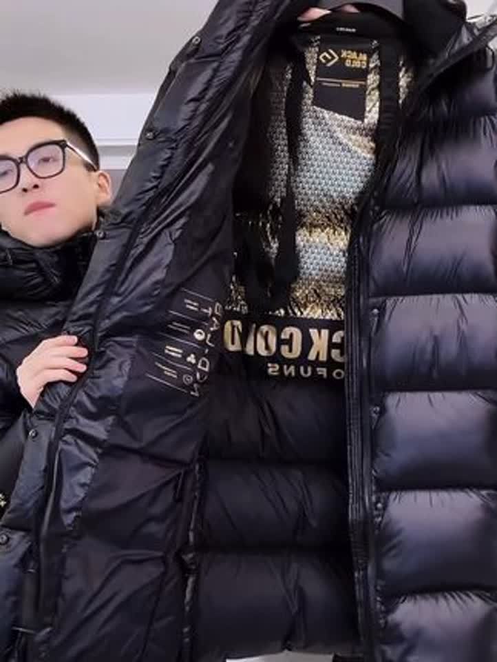 冬季新款 男女同款黑金鹅绒服连帽长款羽绒服一件过冬