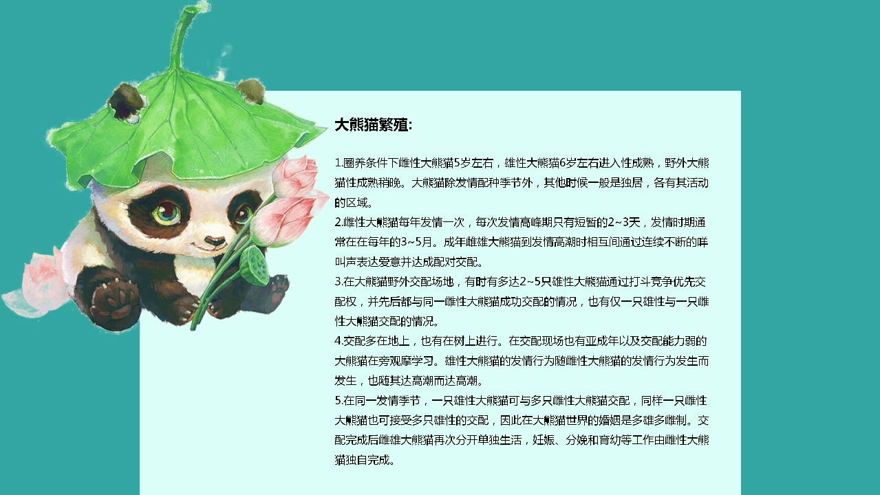 大熊猫科普:熊猫的历史,生长,外形,食物,进食,繁殖～