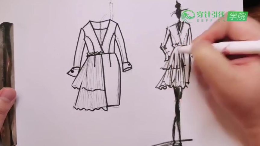 服装设计——快速简笔画款式,通过不同的画笔画不同的服装款式