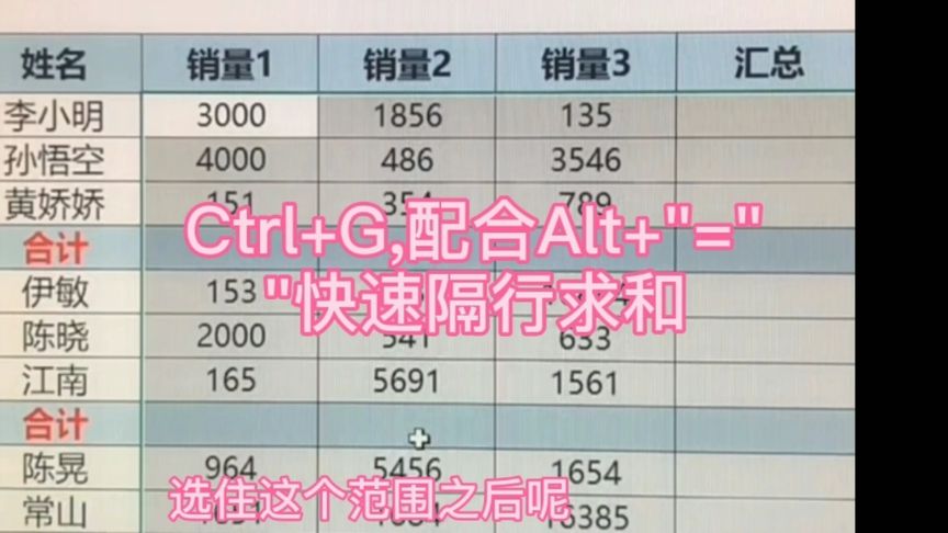 教你用快捷键Ctrl+G定位,然后用Alt+"="快速实现隔行求和