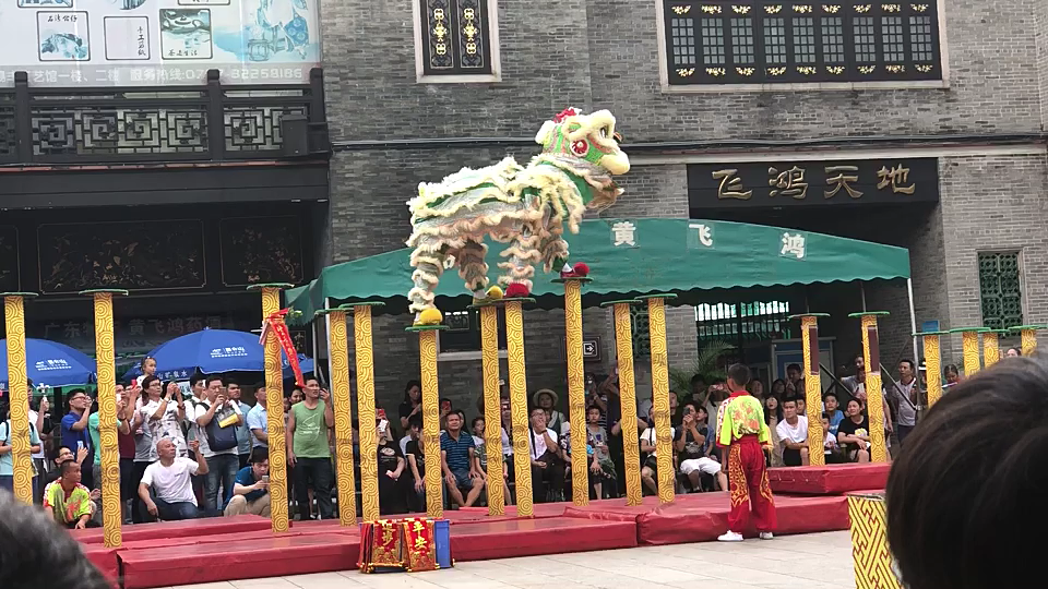 外出游玩,刚好碰到舞狮队在表演