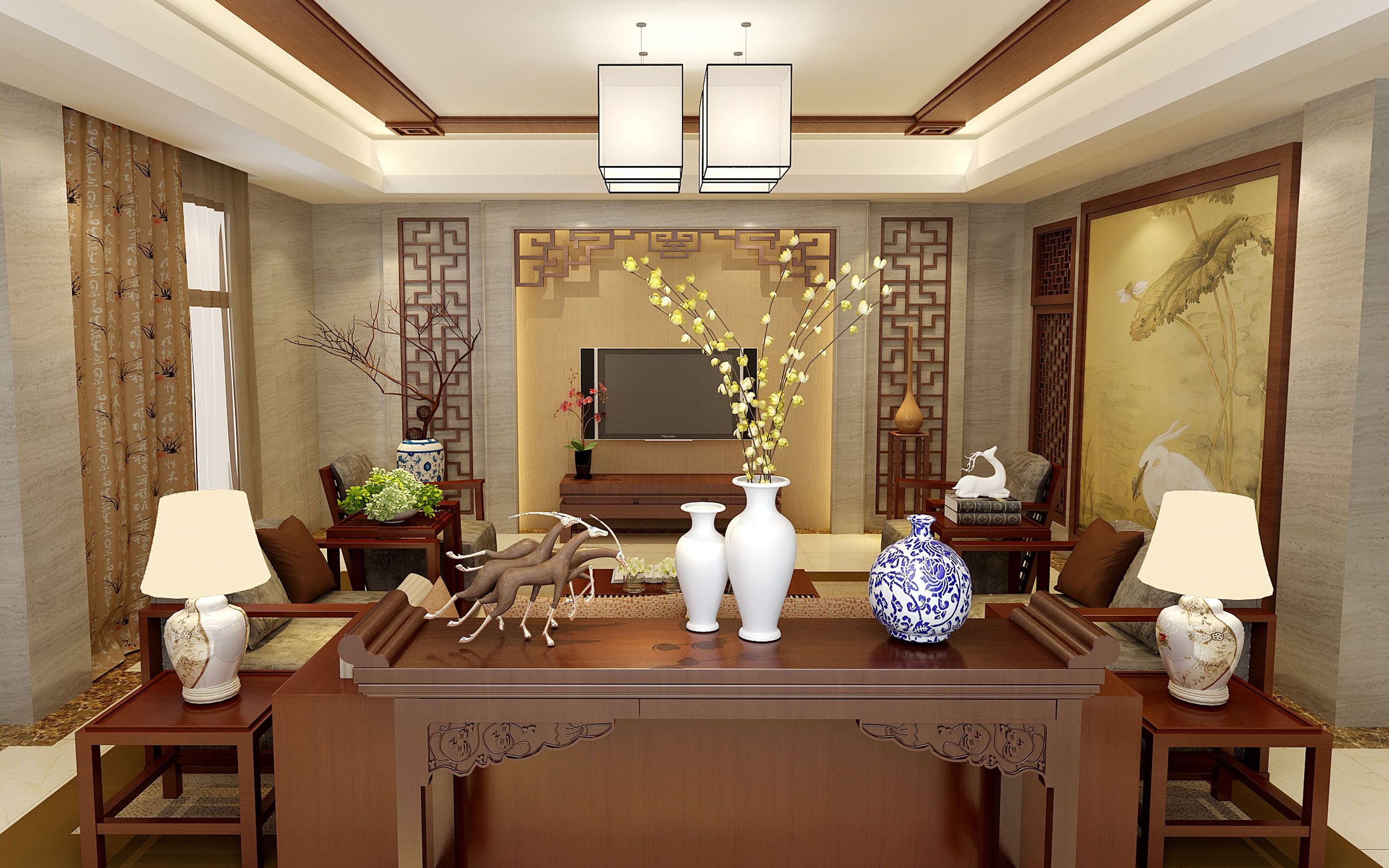 老公说客厅不装电视机,坚持要装个投影机,装修完效果确实不错!