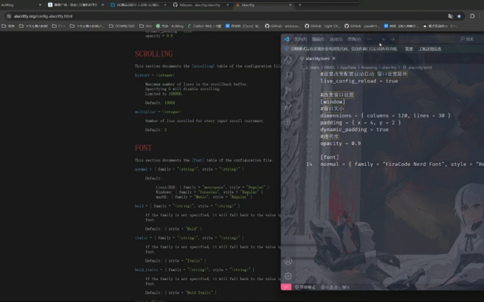 Windows系统下alacritty0.13.2版本使用toml文件配置教程