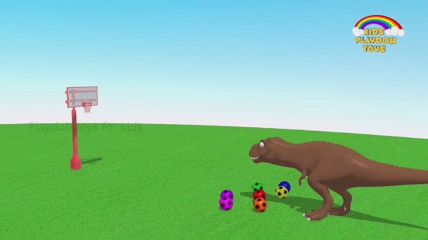 幼儿色彩启蒙动画,3D霸王龙恐龙玩篮球投篮游戏!