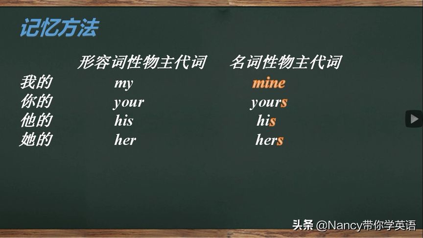 如何记忆形容词性物主代词和名词性物主代词