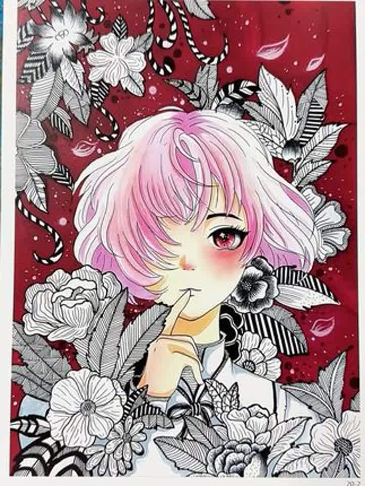 高级线描动漫绘画作品分享 两种风格|线描花旦人物线描花卉动漫-A4...