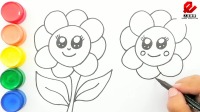 儿童色彩画启蒙教程,两朵小花简笔画涂色填色