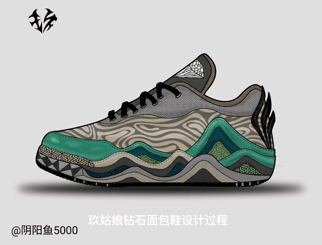 手绘设计球鞋过程(1),玖姑娘钻石面包鞋。