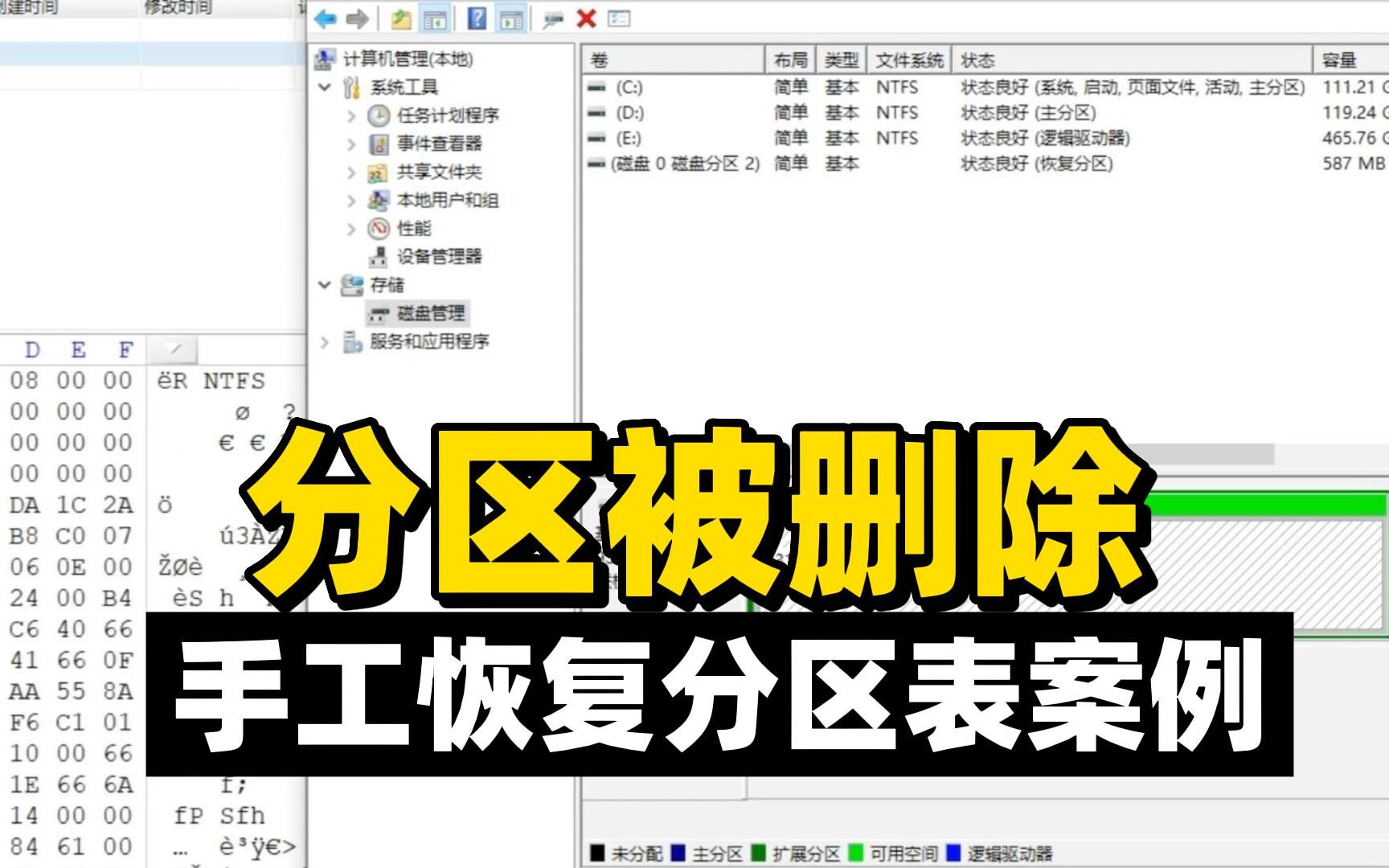 硬盘分区被删除,手工恢复分区表保留数据。