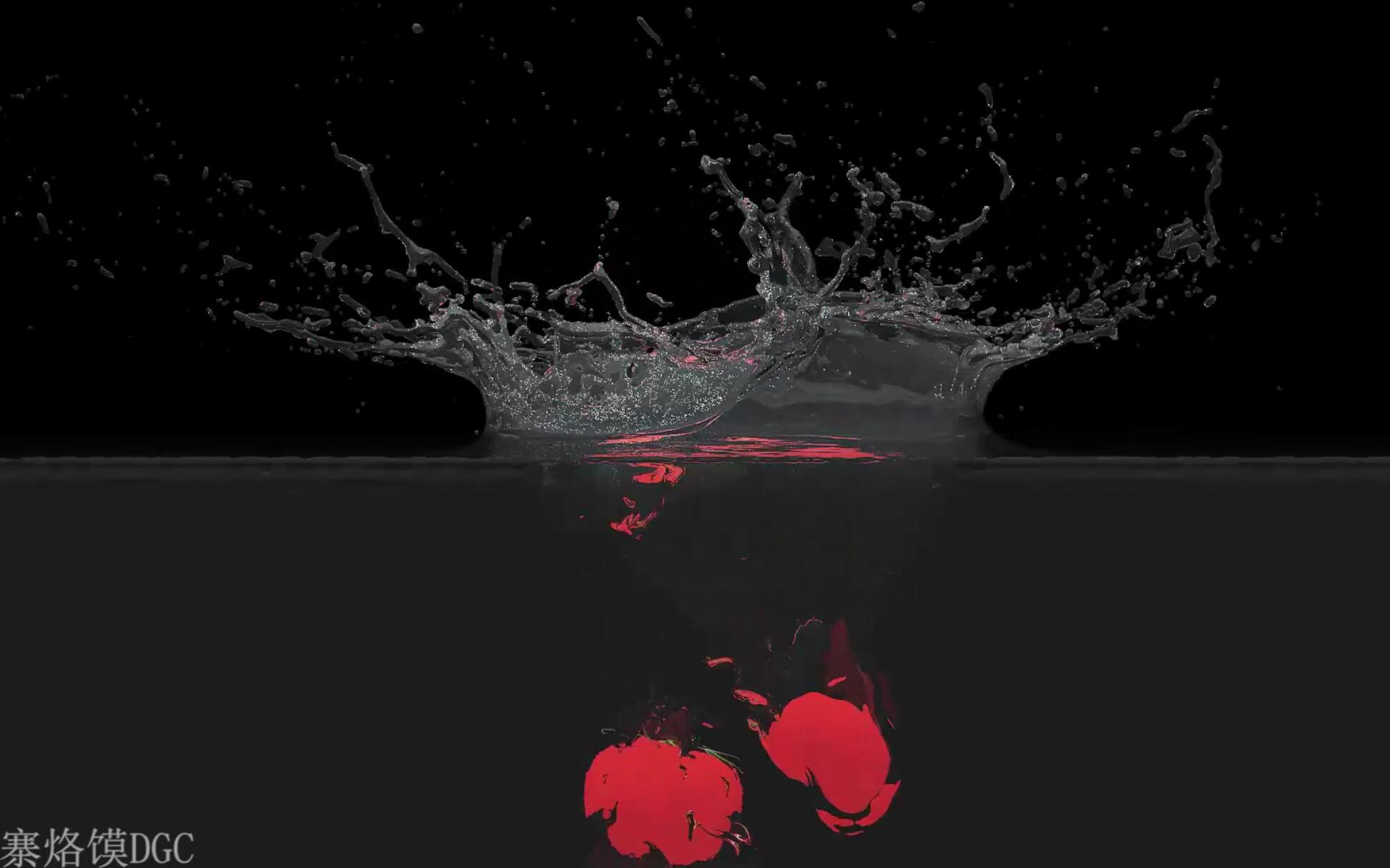 PhoenixFD 模拟番茄 落入水中水花飞溅