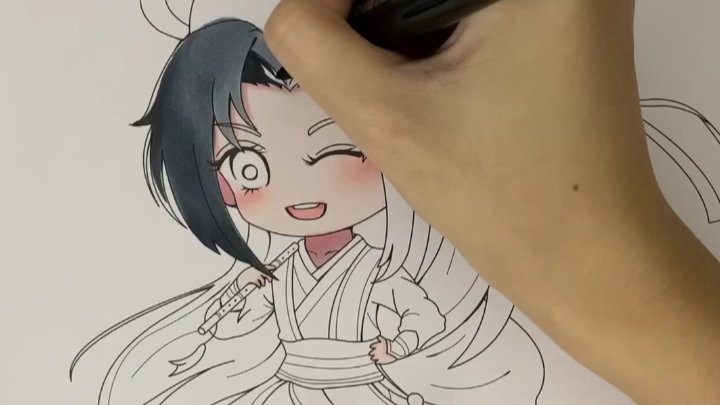 【马克笔教程】魔道祖师——画一只Q版魏无羡～教你怎么用马克笔画...