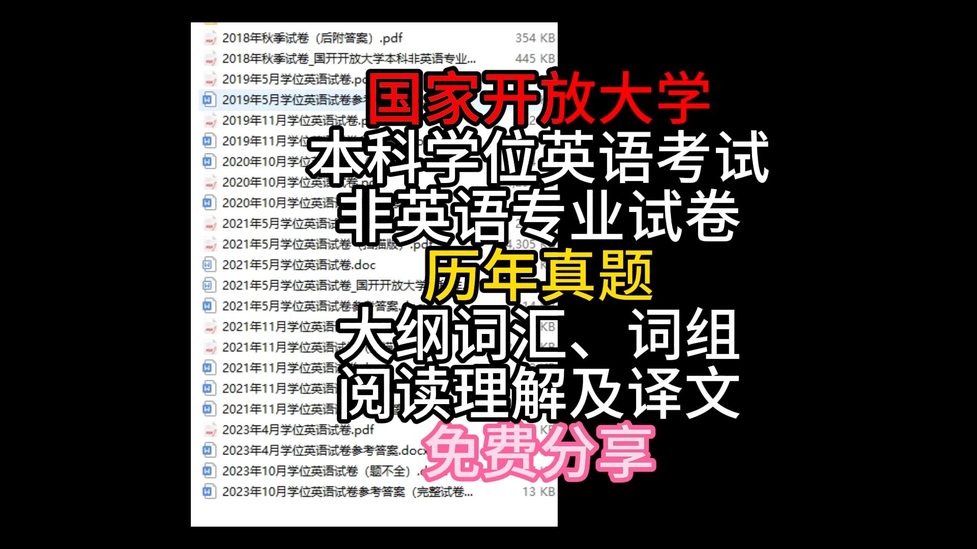 国开本科学位英语考试历年真题&学习资料分享