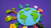 益智早教动画:太空沙彩泥捏出地球树木森林,学英文认颜色做手工