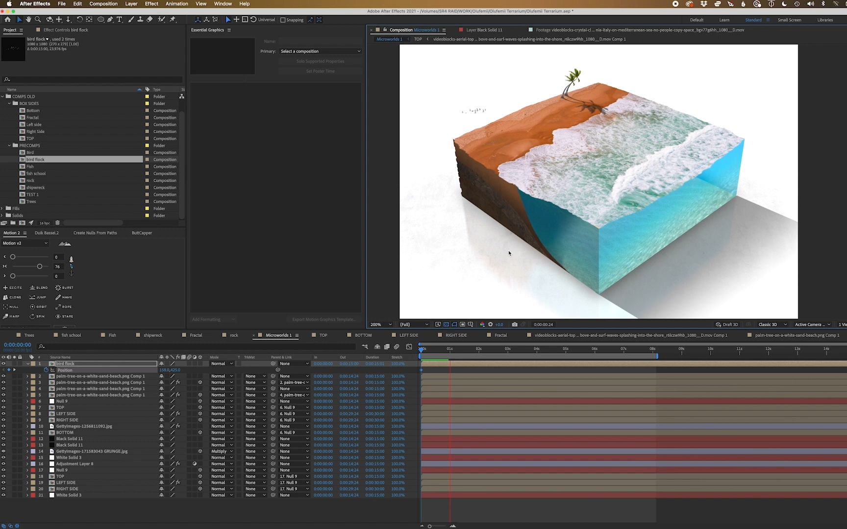 AE制作海滩地形海洋波浪动画微型世界教程