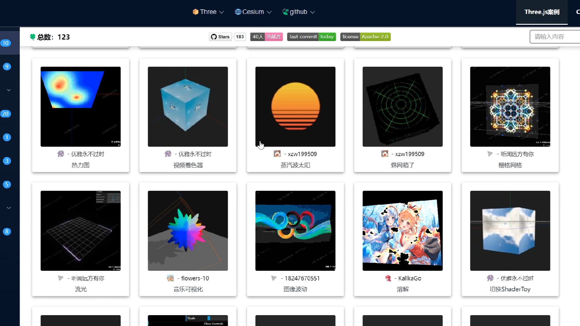 three.js 模型,动画,粒子 ,着色器等数字孪生常用案例, cesium 热力图,...