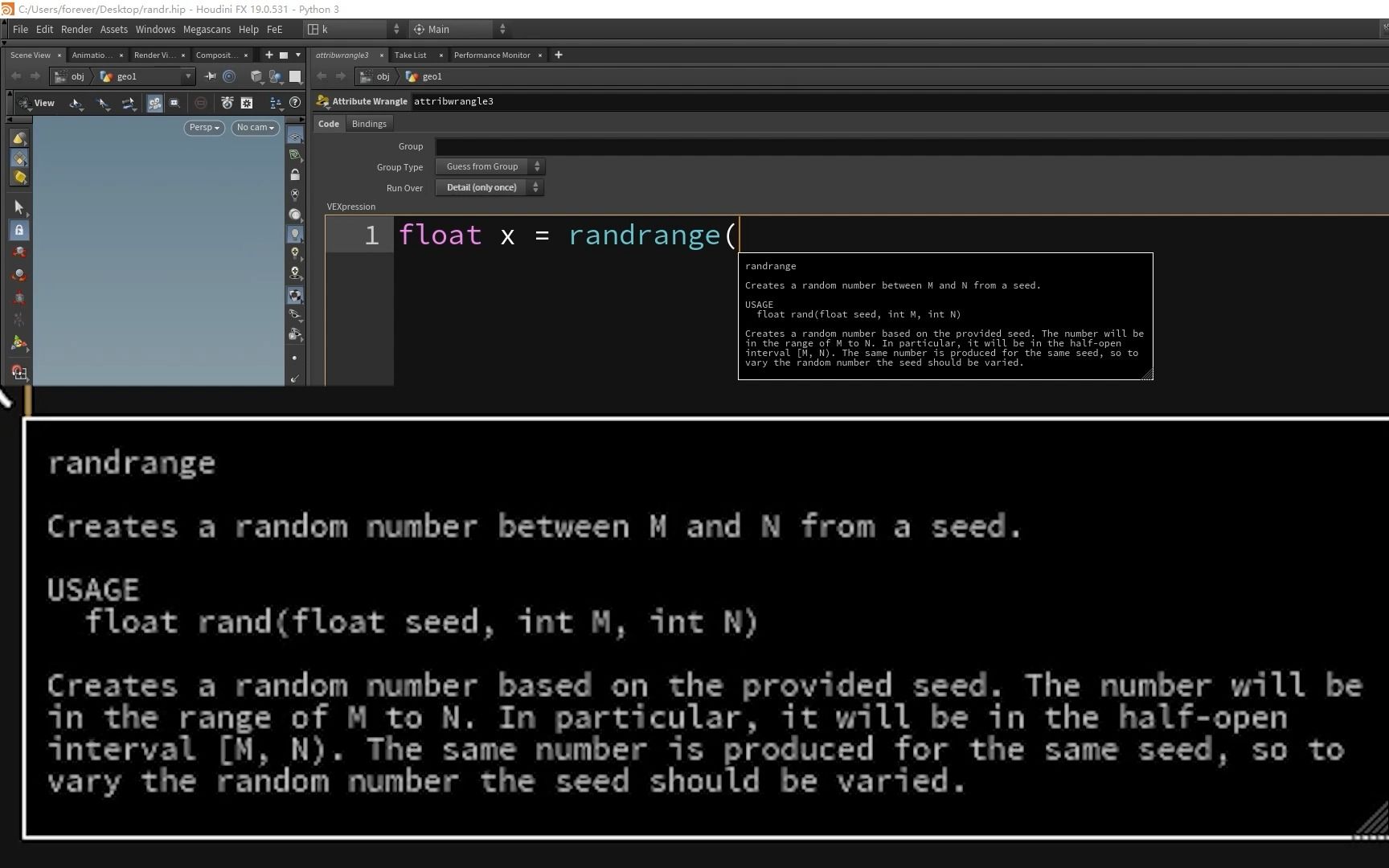 HOUDINI HDK 生成范围随机数 randrange函数