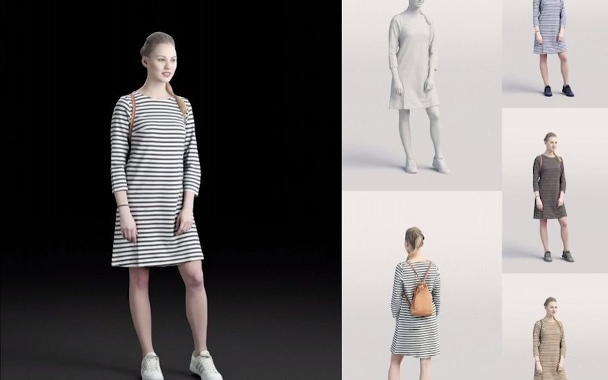 【男士美女人小孩儿童模型3D素材】坐姿真实休闲人物角色C4D模型...