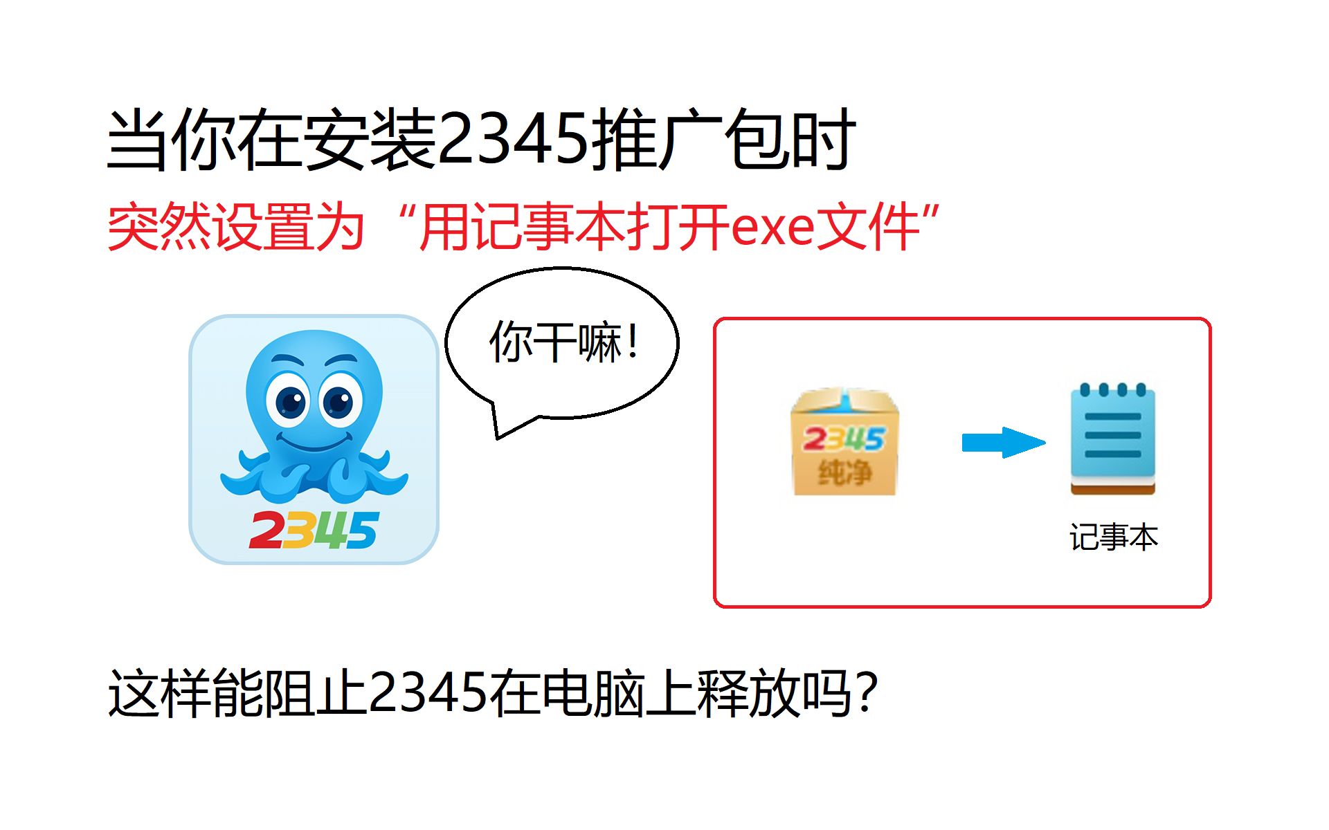 当你在安装2345推广包时突然设置为“用记事本打开exe文件”,这样能...