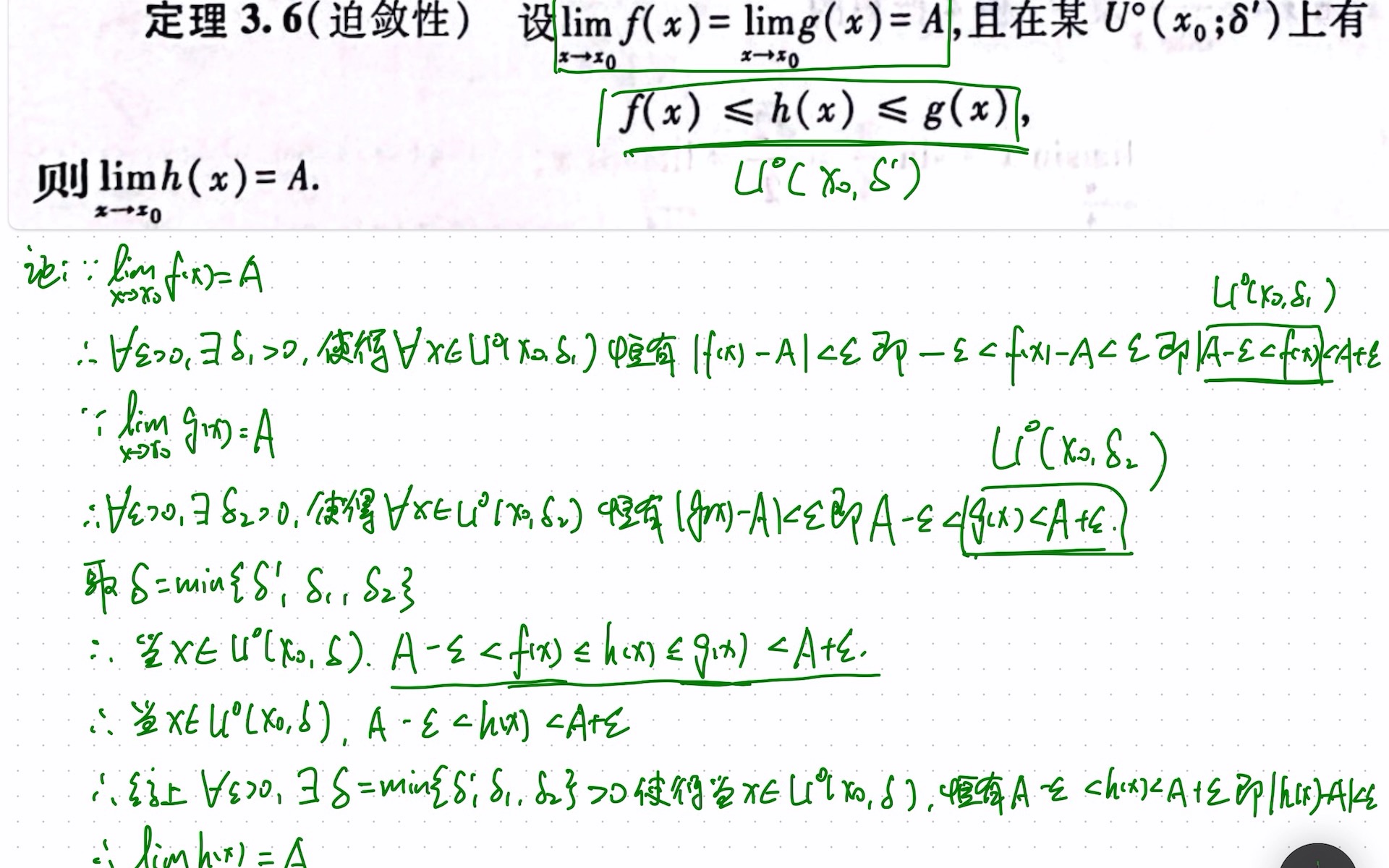 【数学分析】定理3.6函数极限的迫敛性