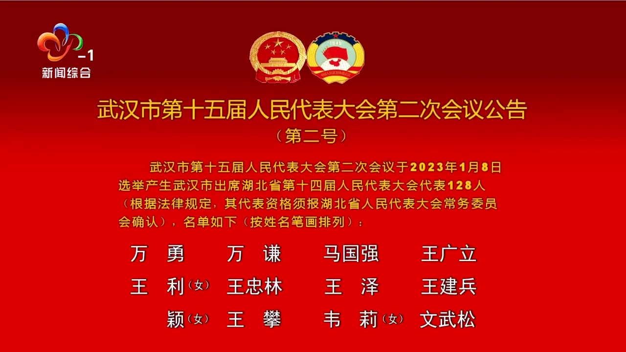 武汉市第十五届人民代表大会第二次会议公告(第二号)