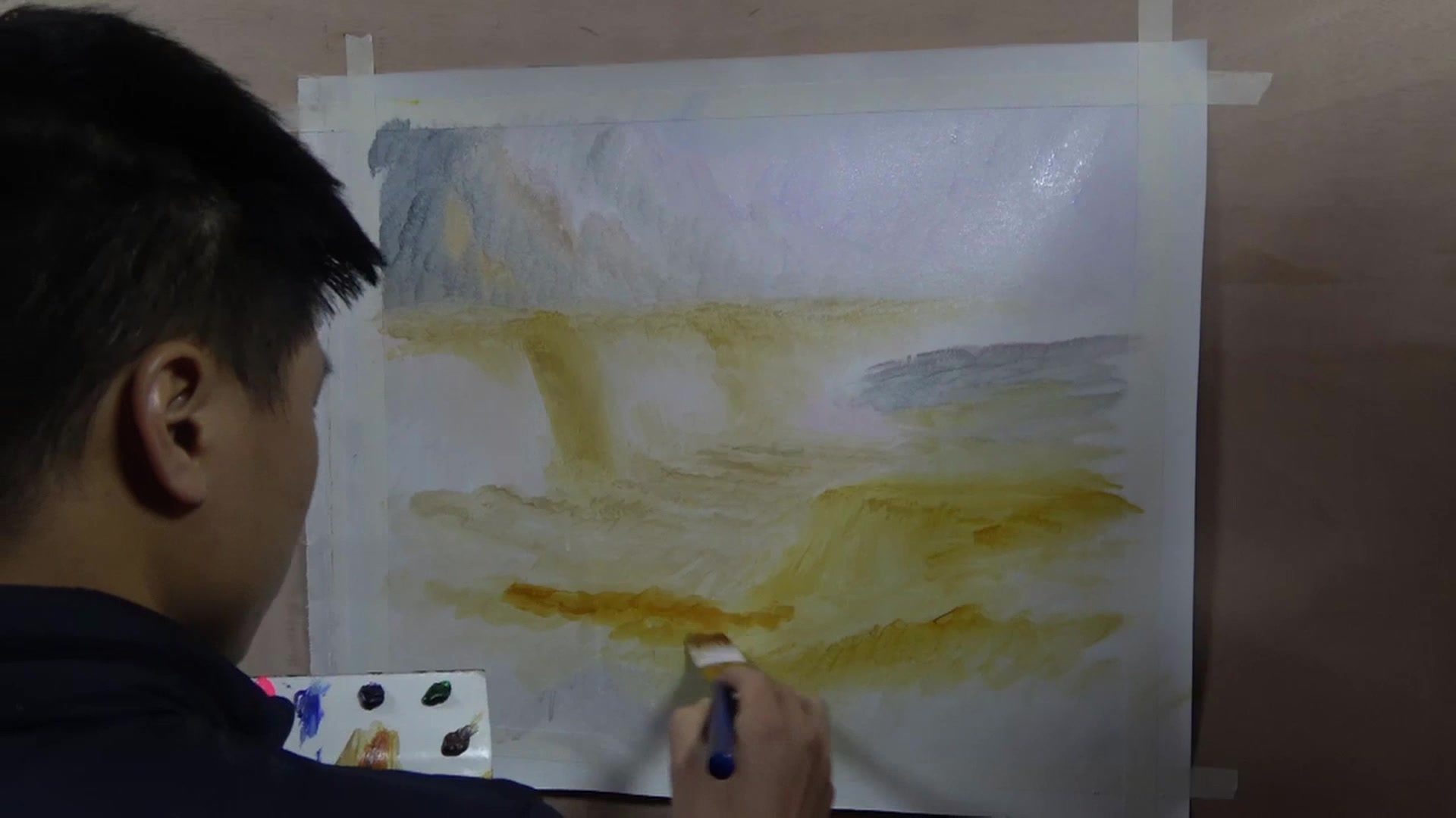 刀画教学视频新油画刀画技法视频刀画教程之黄河水的铺色方法(逐梦...