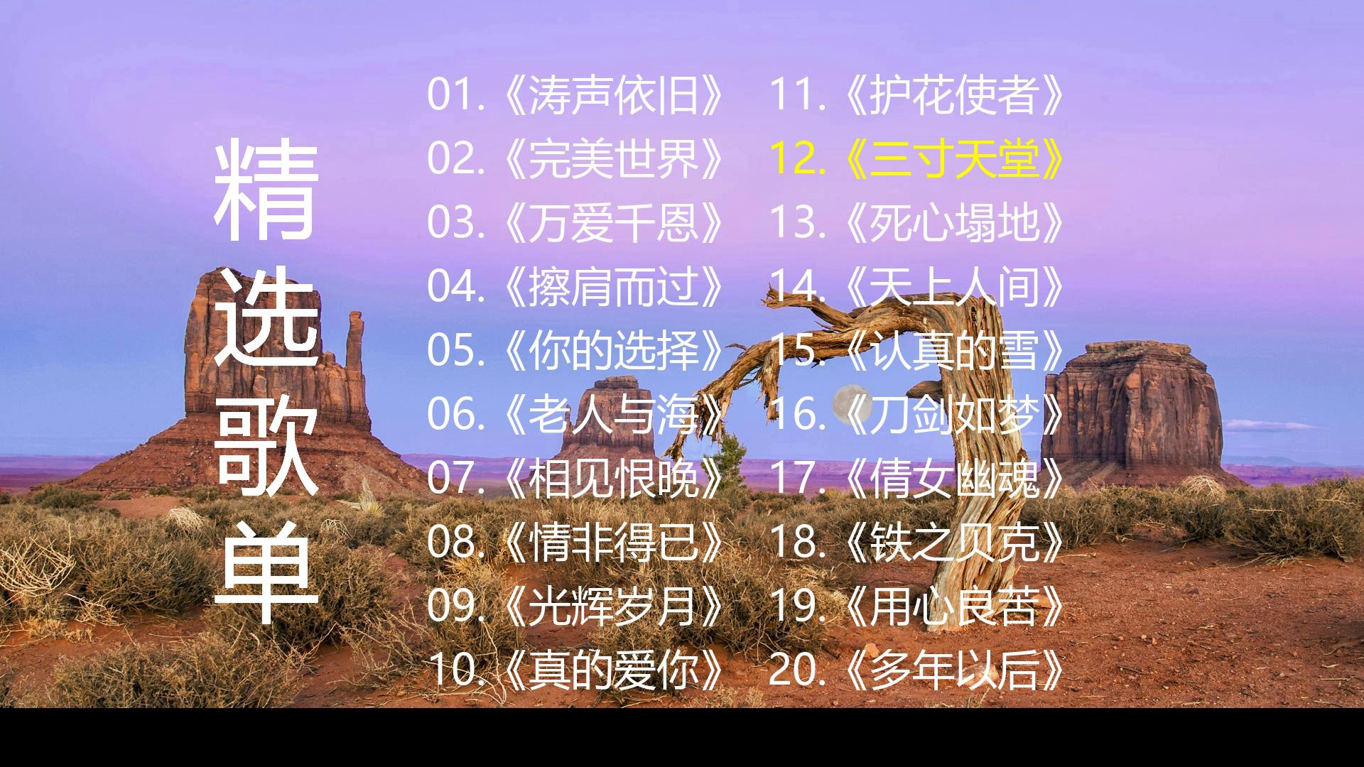 精选歌单《涛声依旧》《完美世界》《万爱千恩》《擦肩而过》《你的...