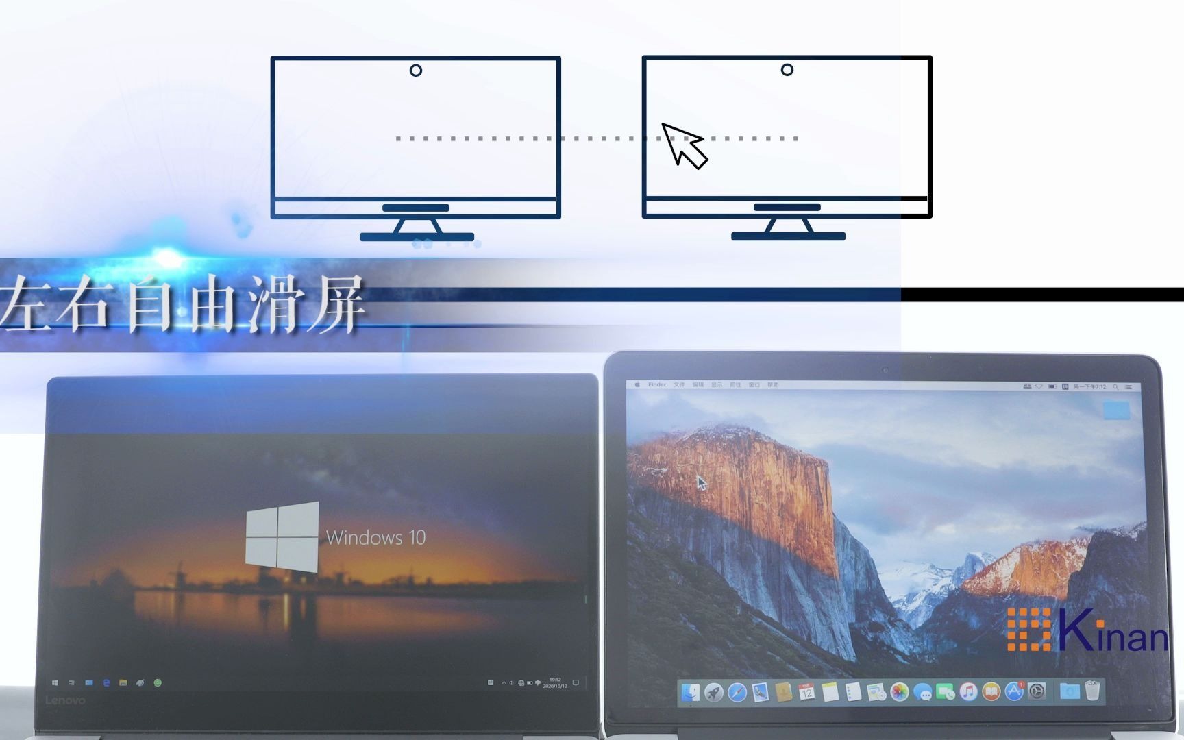 秦安Kinan 2口KM键鼠滑屏跨屏共享器 一套键鼠控制两台电脑 KM1302