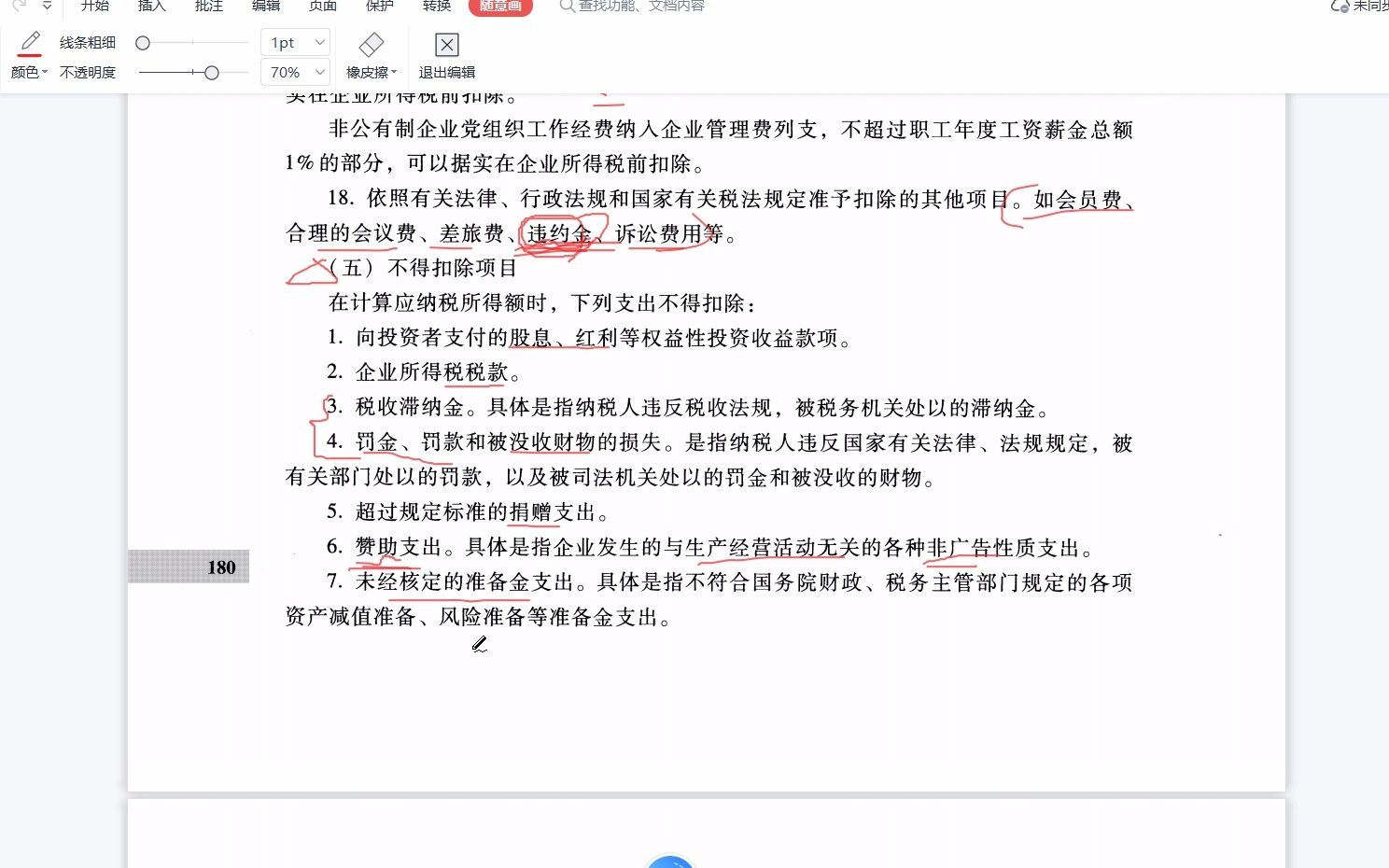 初级经济法手把手P180--不得扣除项目