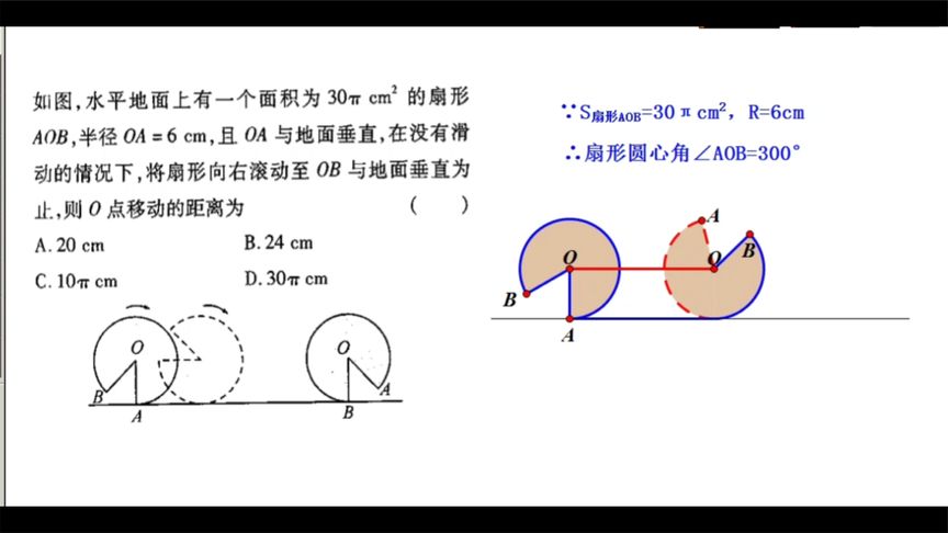 初中数学扇形滚动的动态演示