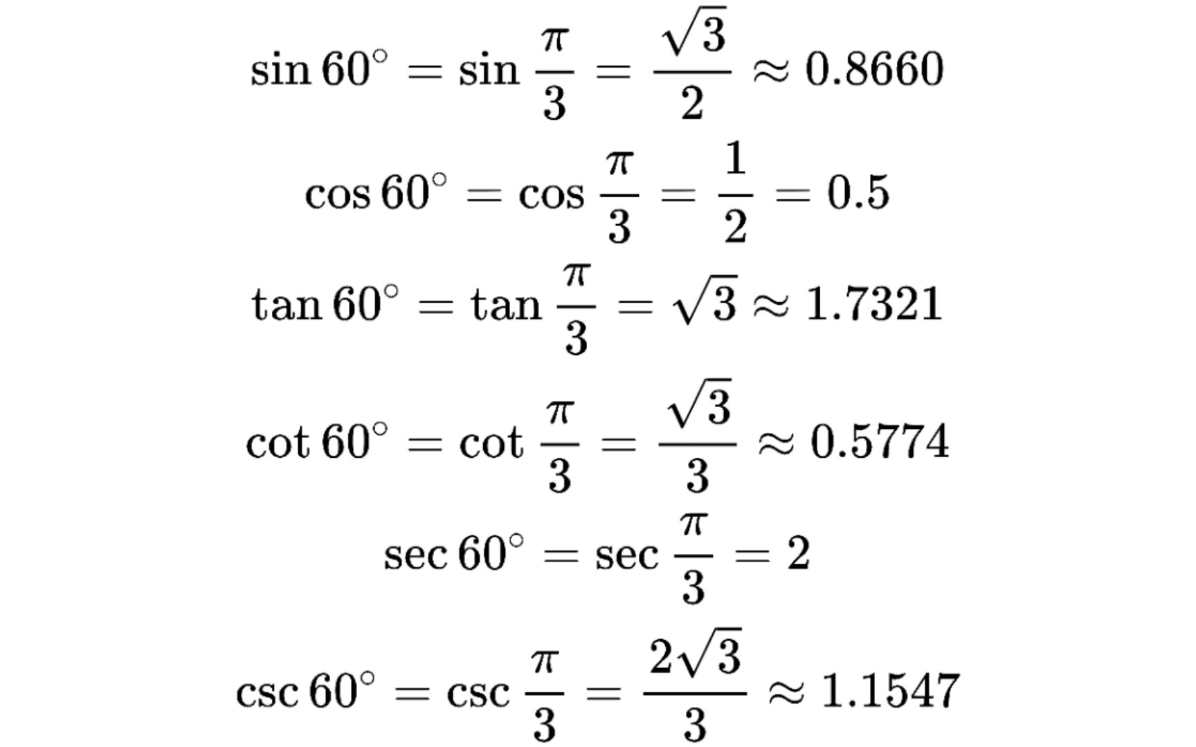 6个三角函数1°~90°根式解
