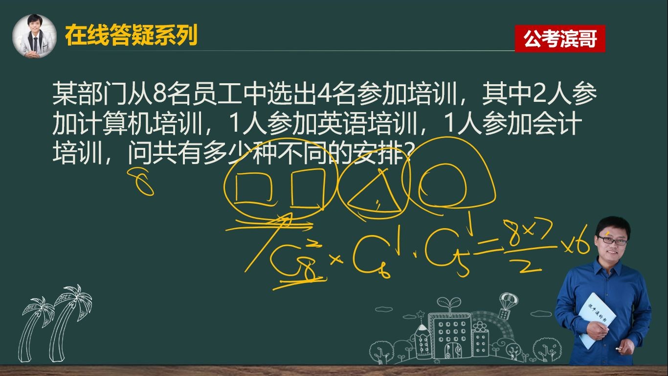 ...培训,1人参加英语培训,1人参加会计培训,问共有多少种不同的安排?