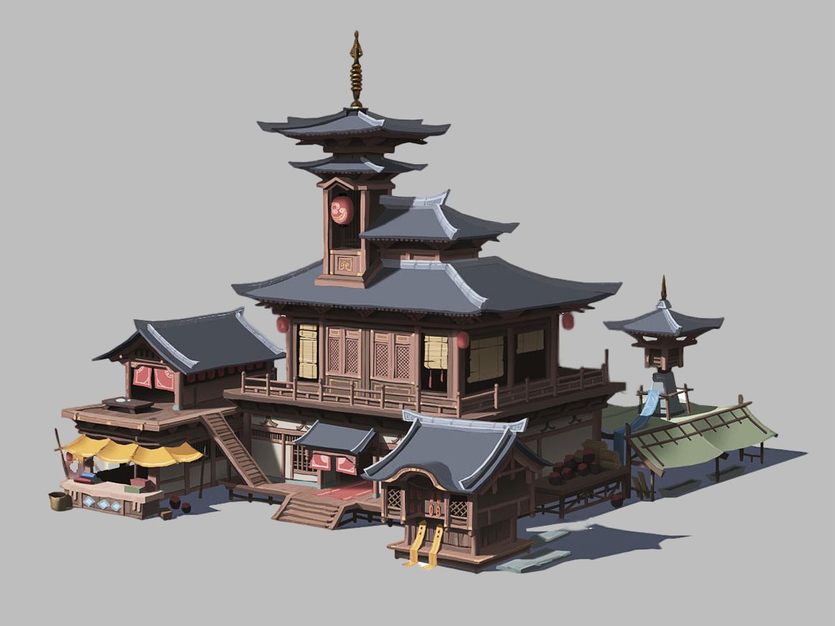 Maya场景建模:游戏-古风大型场景制作,古建筑场景思路讲解