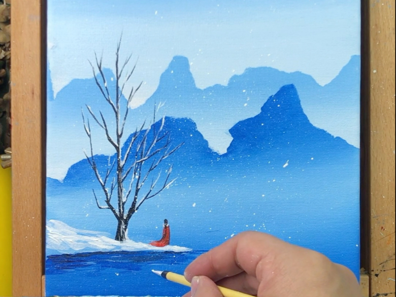 【丙烯画雪景】撕纸画山水,这也太简单了!