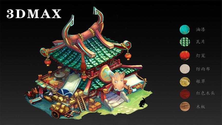 3DMAX:手绘古风场景房子模型制作,从低模到贴图的详细制作过程