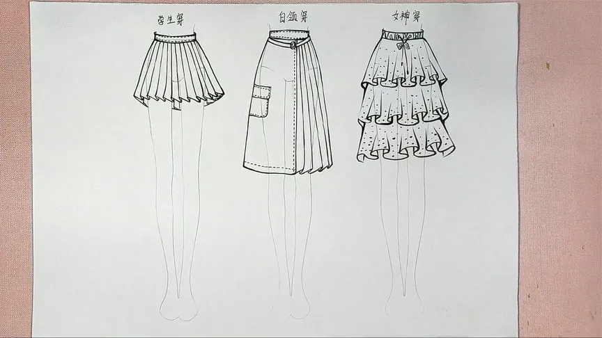 服装设计手绘学习:三款裙子款式图绘画
