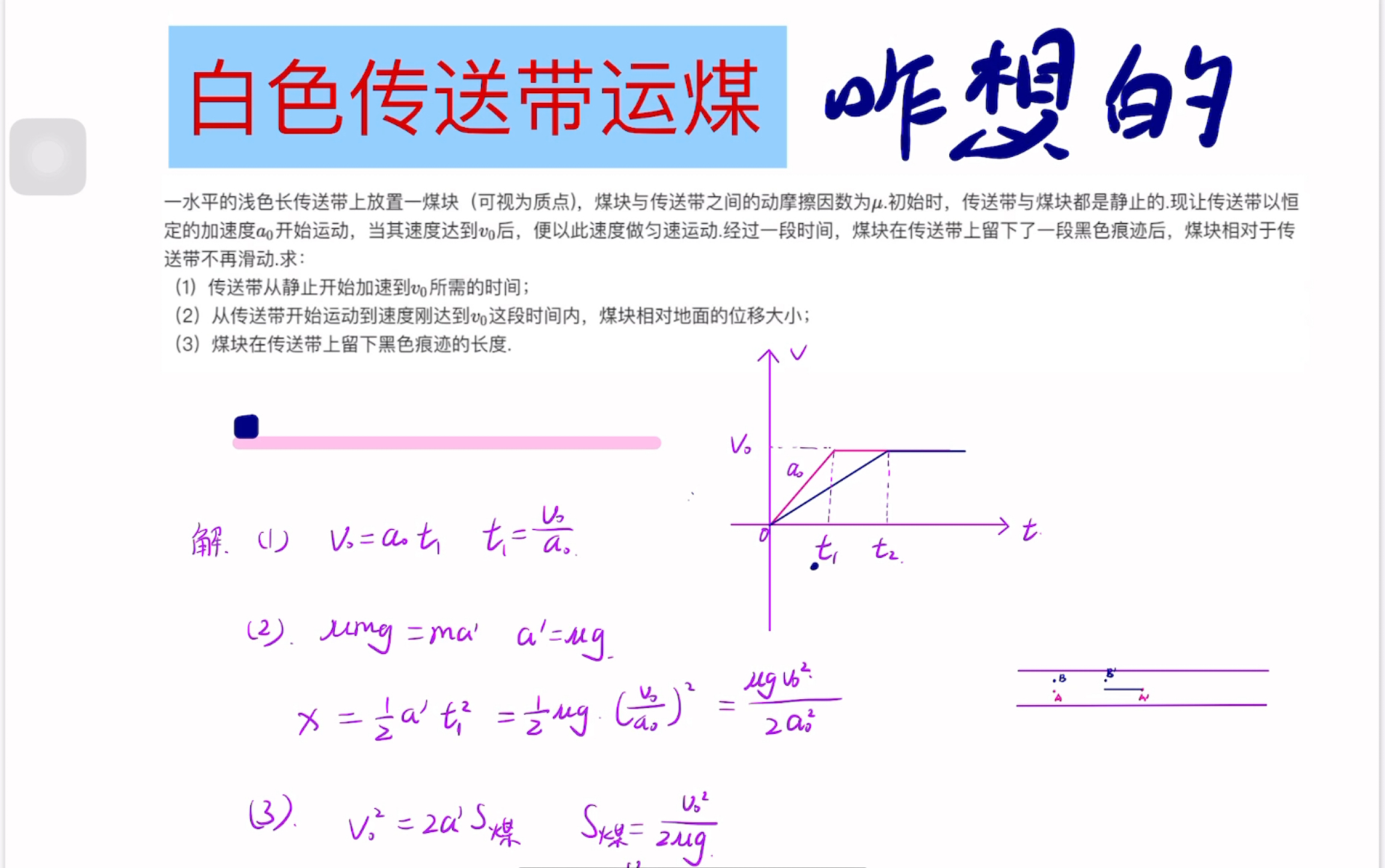 【小高老师】白色传送带运煤?咋想的!煤块划痕多长,匀变速直线运动,...