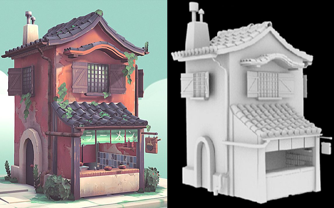 【Maya】从拉box开始教你、简单手绘场景建模全流程教学!