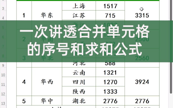 一次讲透合并单元格的序号和求和公式。