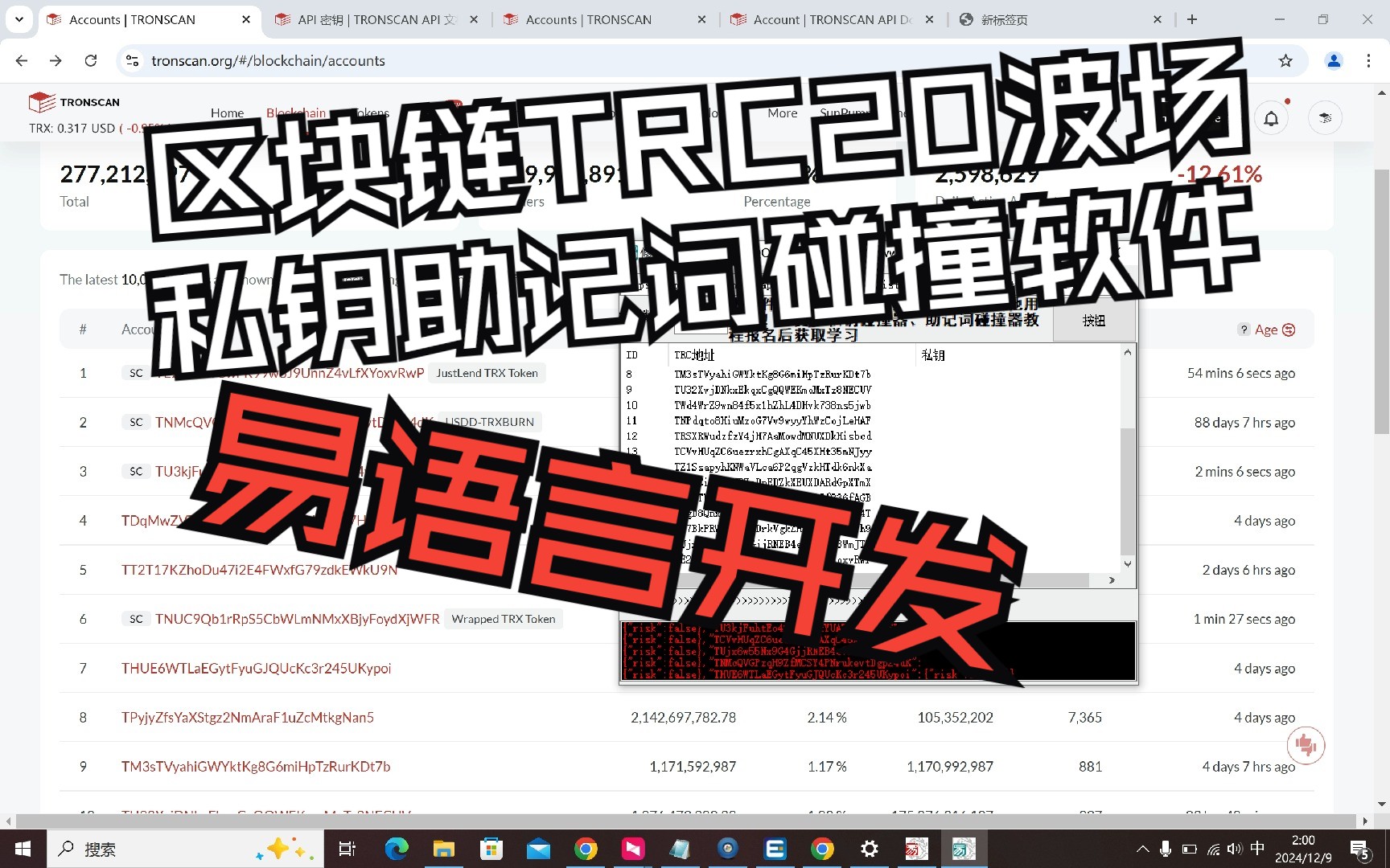 易语言区块链TRC20波场私钥助记词碰撞软件开发教程