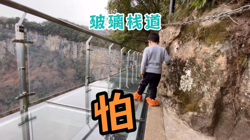4岁宝宝去溪口最远景点,在徐凫岩玻璃栈道上,吓坏了