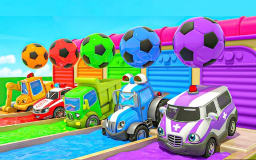 鲨鱼宝宝 英文儿歌 彩色足球和大轮子 认识颜色和车辆