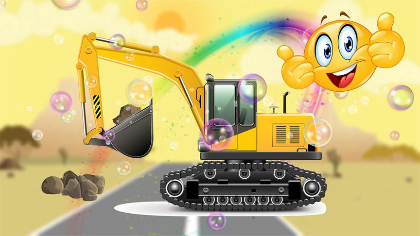 趣味工程车益智动画:挖掘机清理雨后路障