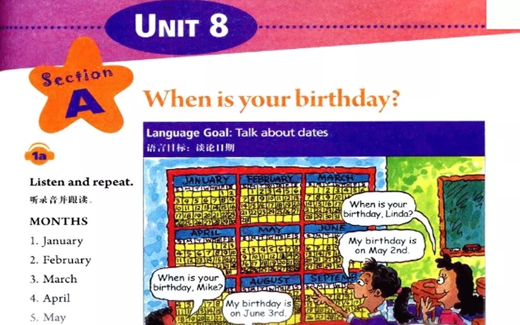 PEP人教版 7 年级上英语 Unit 8 When is your birthday? 单词及用法