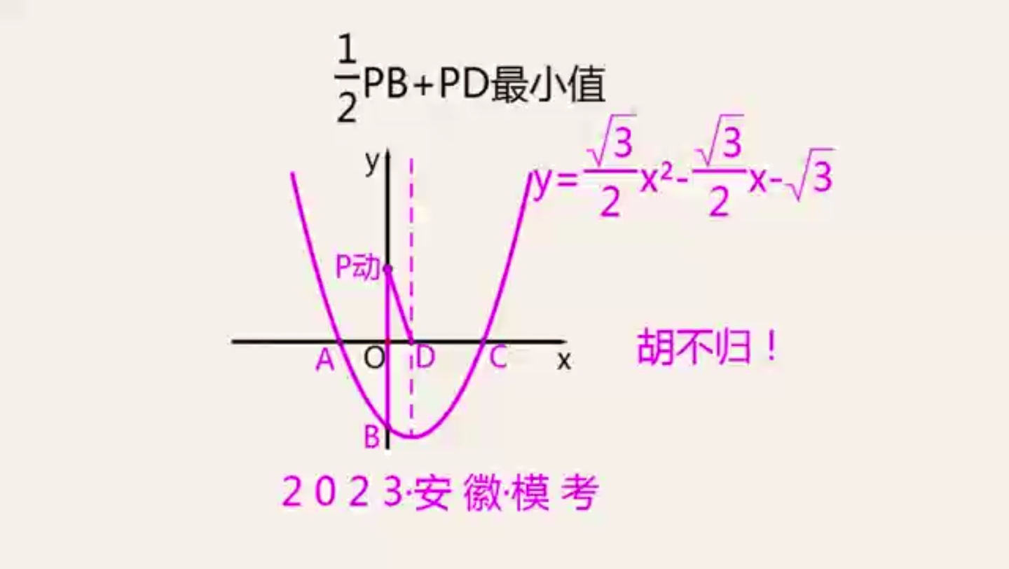 2023安徽模考:½PB+PDmin,二次函数胡不归,学霸中考任她飞!
