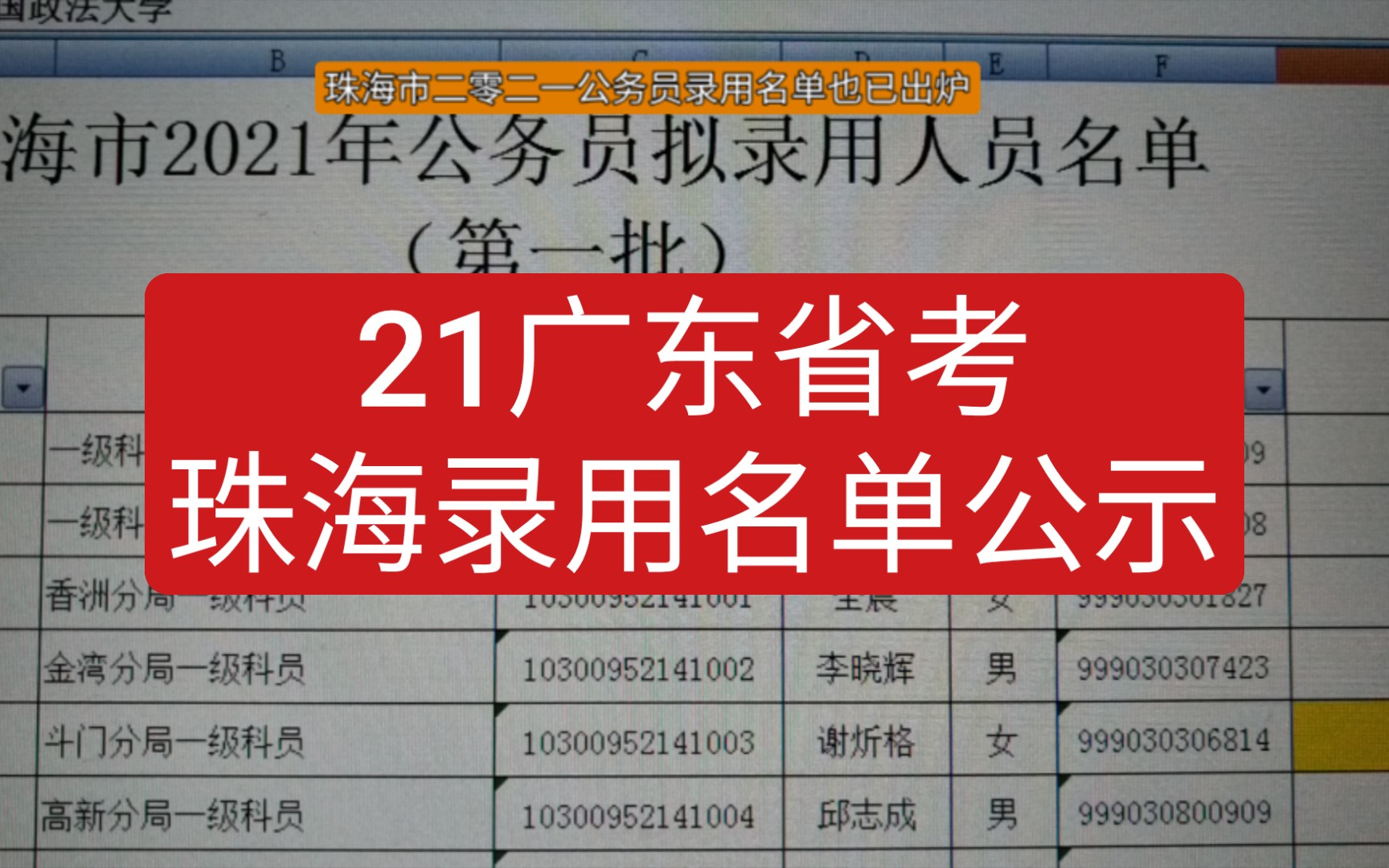 【21广东省考录用公示】珠海