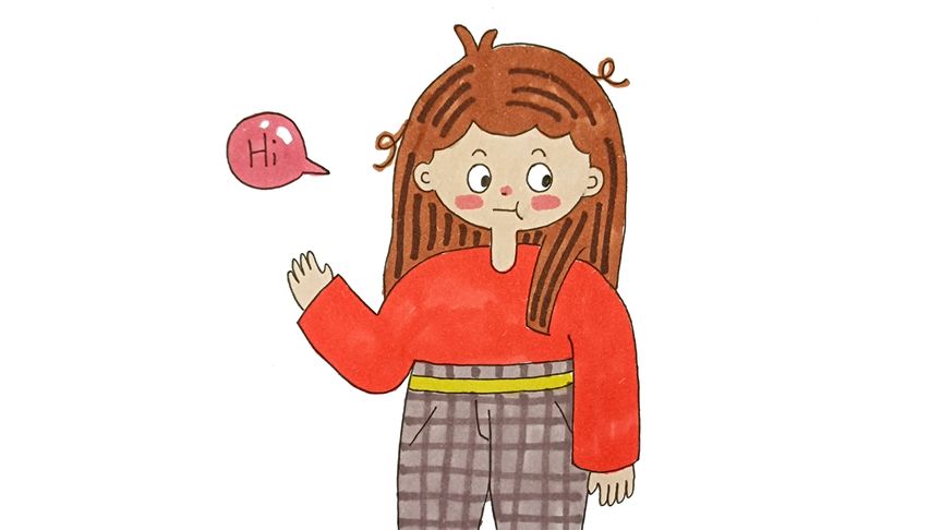手绘插画卡通say hi的小女孩——马克笔画