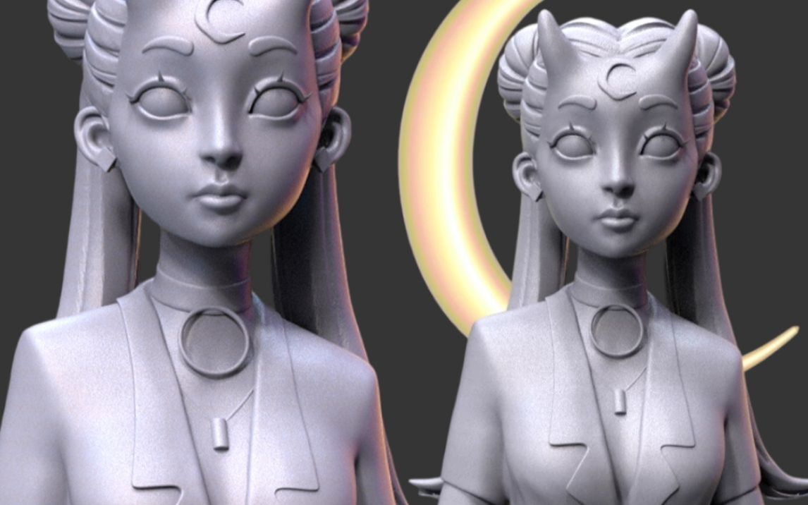【zbrush教程】月亮女神模型雕刻教学 | 人体比例 五官雕刻技巧