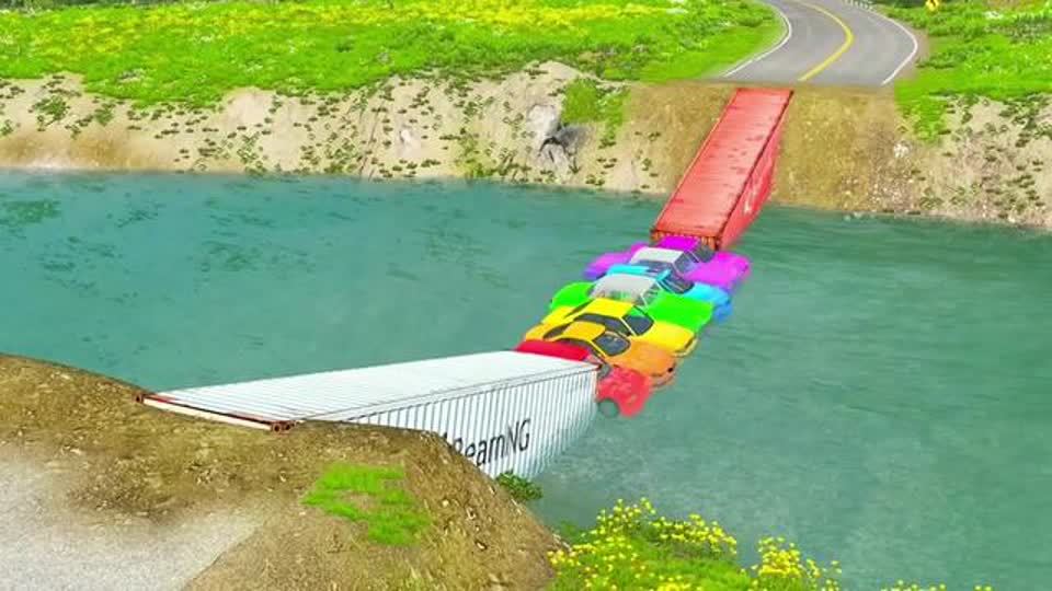 模拟器:为了村民的出行方便,村长用集装箱和小汽车搭建了一座.